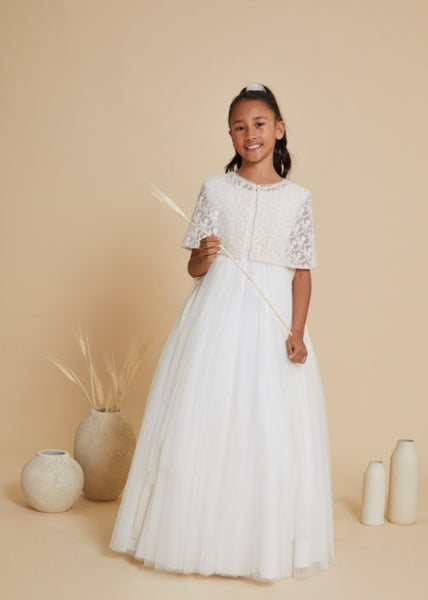 Bateau Neckline Spanish Communion Gown Amaya 617007SM – Sparkly Gowns