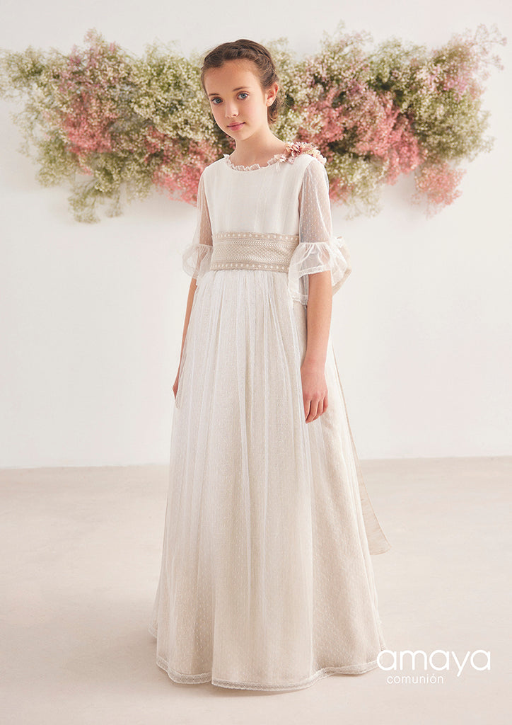 French Sleeves Linen Spanish Communion Gown Amaya 5570001MF Bellavista ...
