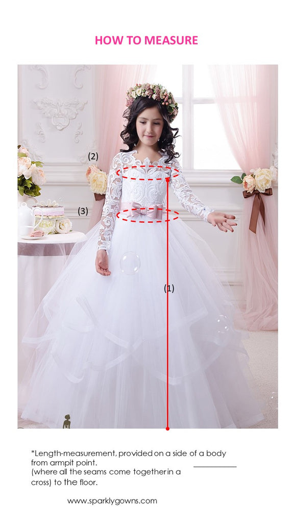 Authentic 1518 Long Sleeves Lace And Tulle Flower Girl Dress Sparkly